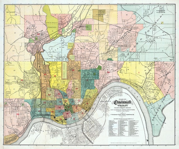 1893 Map of Cincinnati Ohio and Vicinity | Etsy