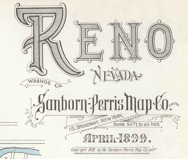 1899 Town Map of Reno Washoe County Nevada | Etsy