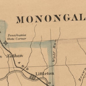 1865 Farm Line Map of Wetzel County WV Showing Oil Wells Property Names ...