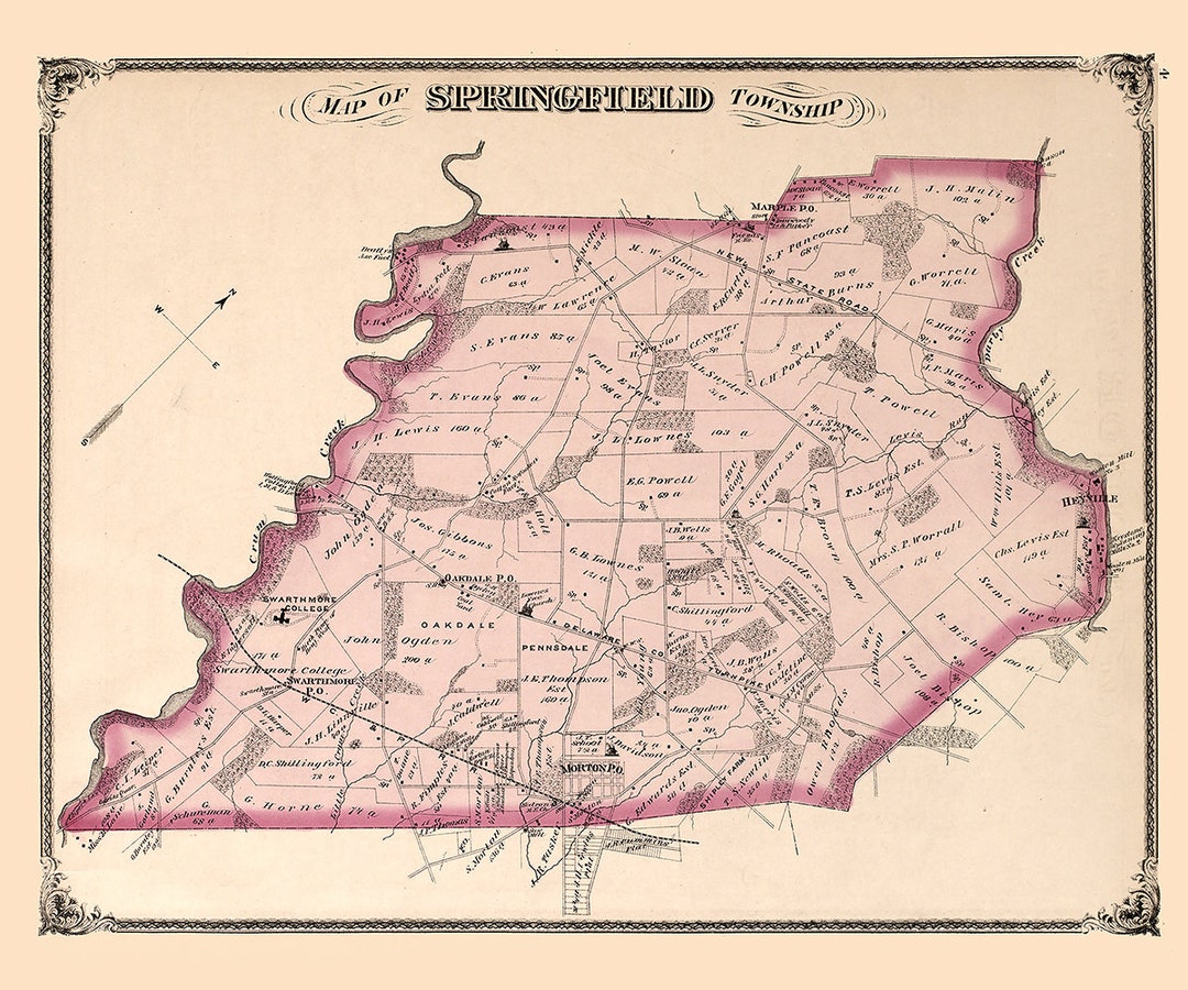 1875 Map of Springfield Township Delaware County Pennsylvania - Etsy