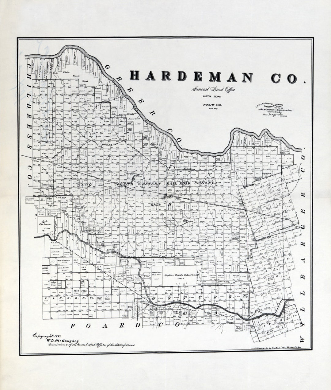 1891 Farm Line Map of Hardeman County Texas - Etsy