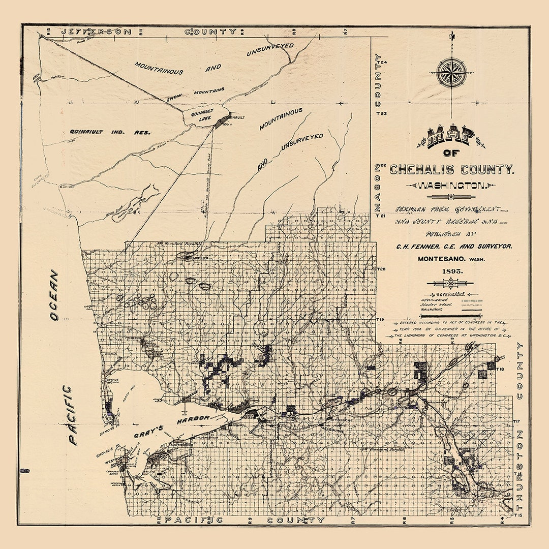 1893 Map of Chehalis County Washington - Etsy