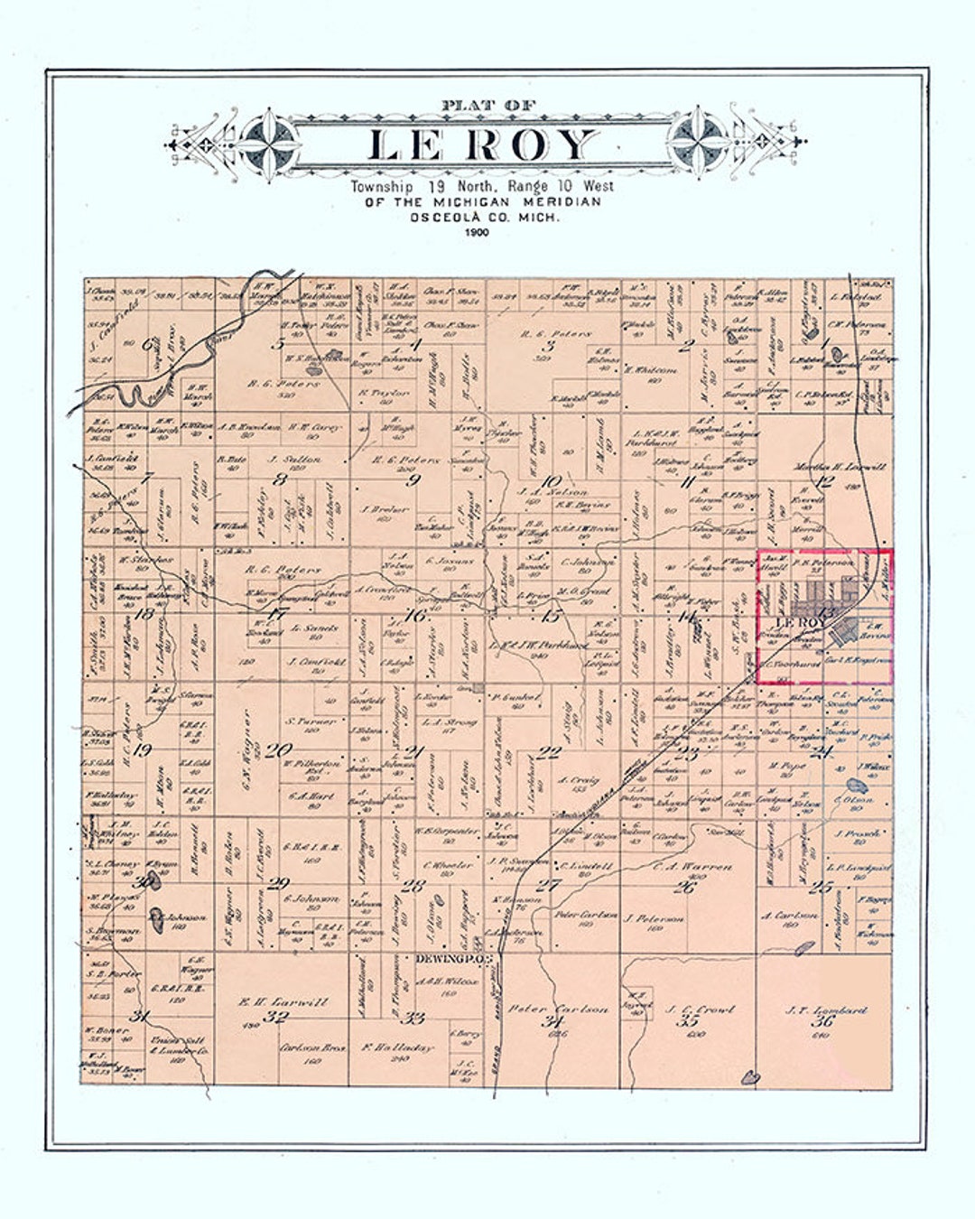 1900 Map of Le Roy Township Osceola County Michigan - Etsy