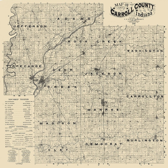 1897 Farm Line Map of Carroll County Indiana - Etsy