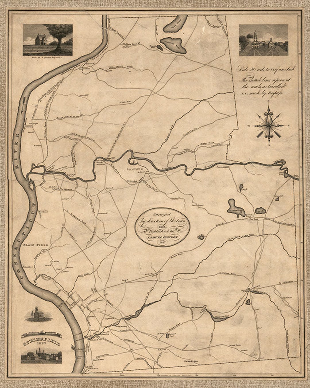 1827 Map of Springfield Massachusetts - Etsy