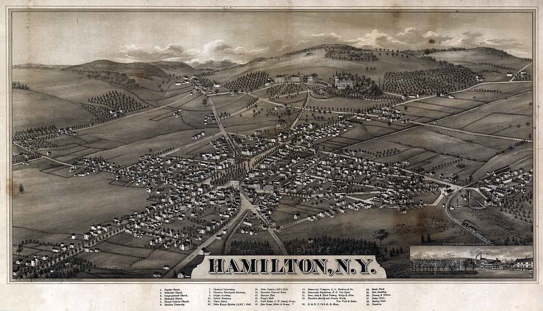 1885 Panoramic Map of Hamilton New York - Etsy