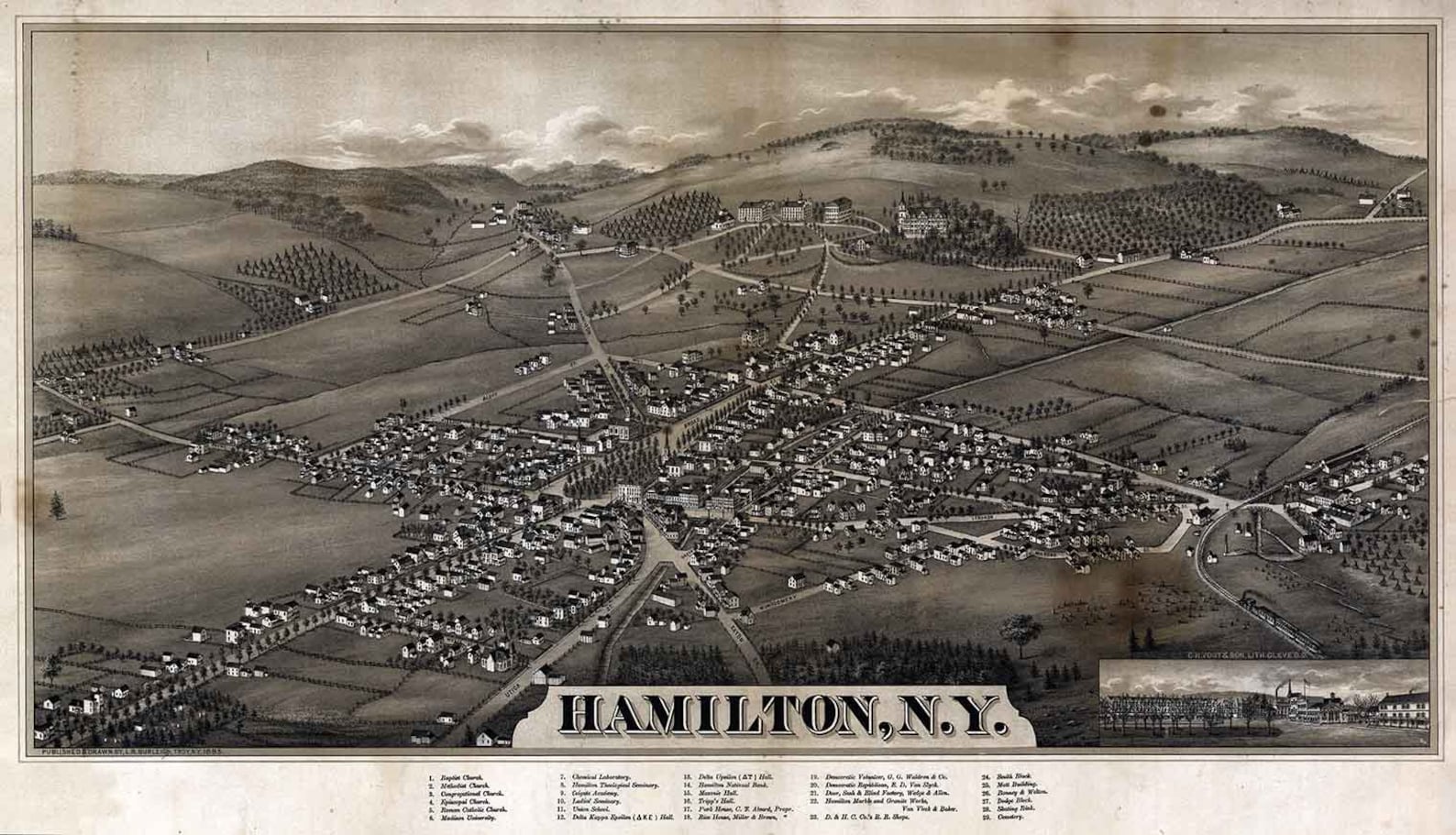 1885 Panoramic Map of Hamilton New York - Etsy