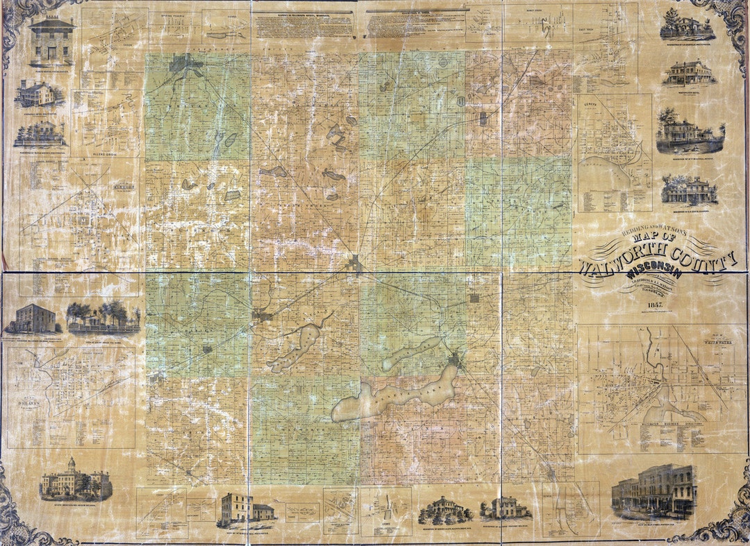 1857 Map of Walworth County Wisconsin Whitewater - Etsy