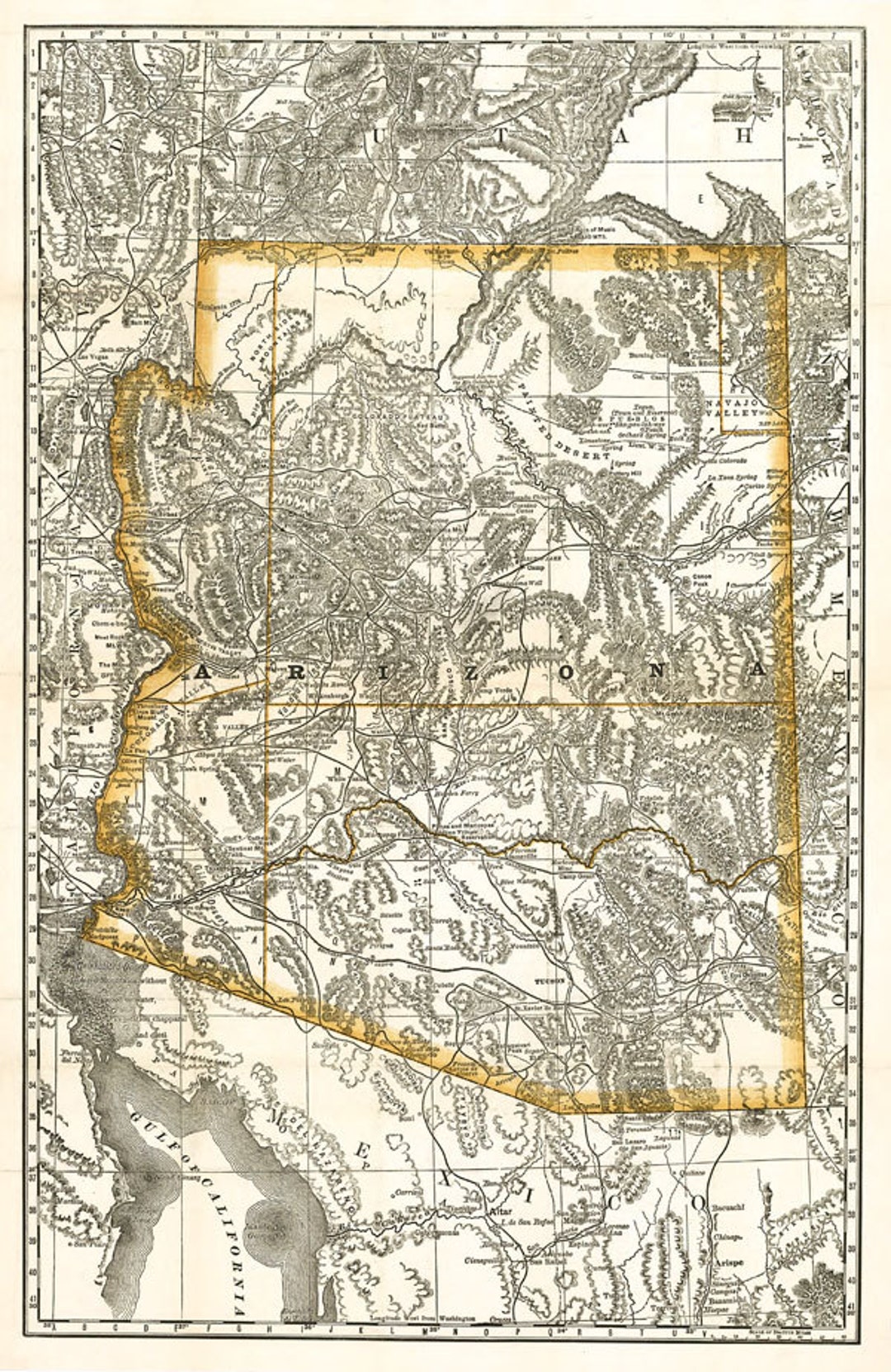 1876 Map of Arizona Showing Stage Lines and Counties - Etsy