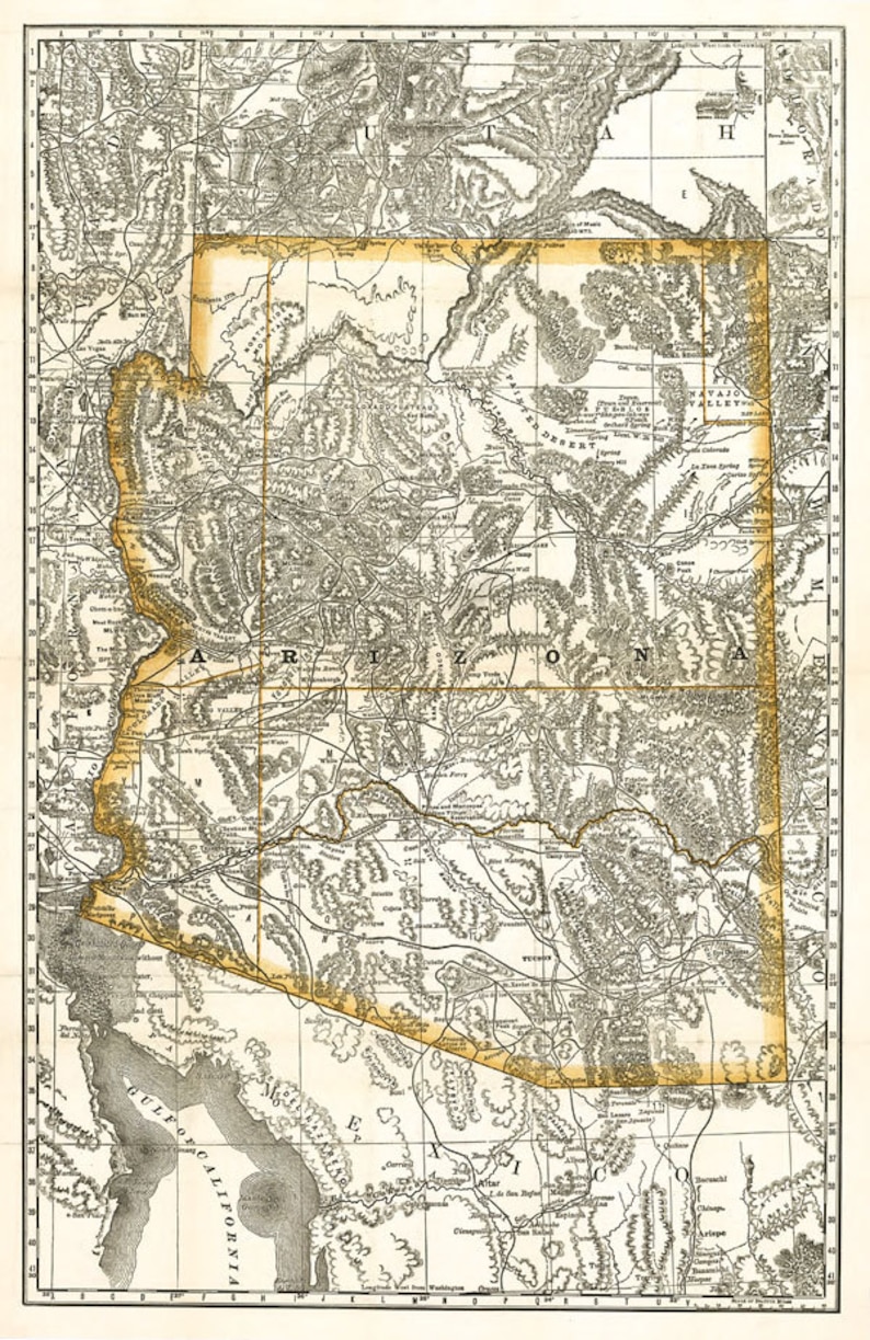 1876 Map of Arizona Showing Stage Lines and Counties - Etsy