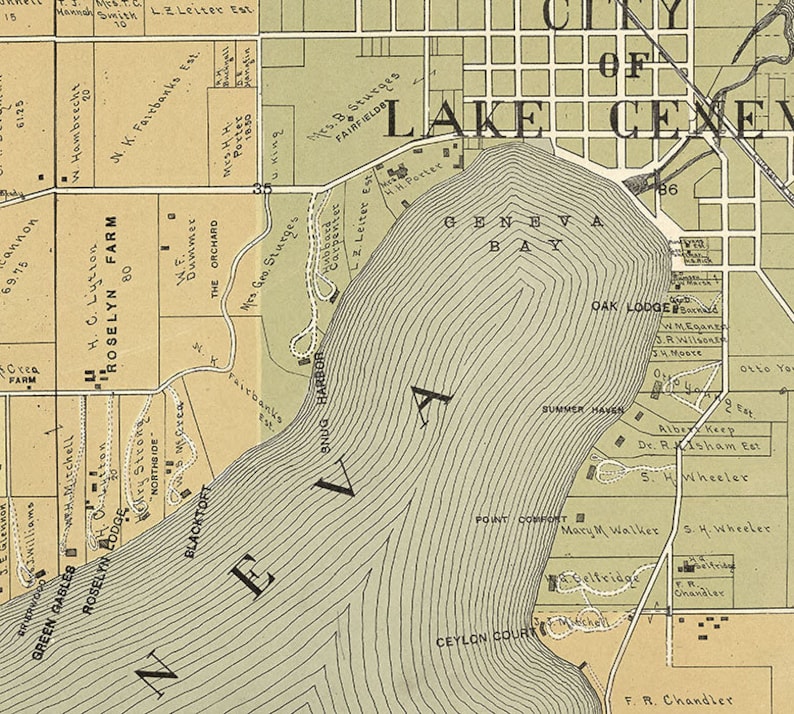 1907 Map of Lake Geneva Wisconsin - Etsy