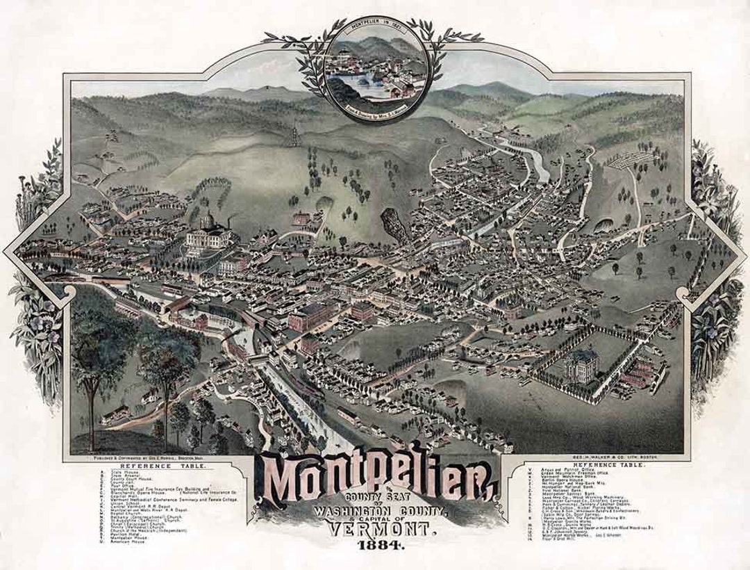 1884 Panoramic Map of Montpelier Washington County Vermont - Etsy