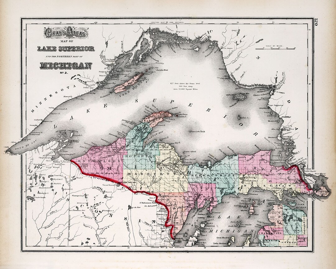 1873 Map of Lake Superior - Etsy