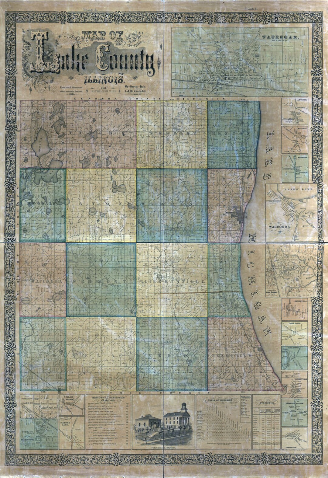 1861 Farm Line Map of Lake County Illinois Waukegan - Etsy