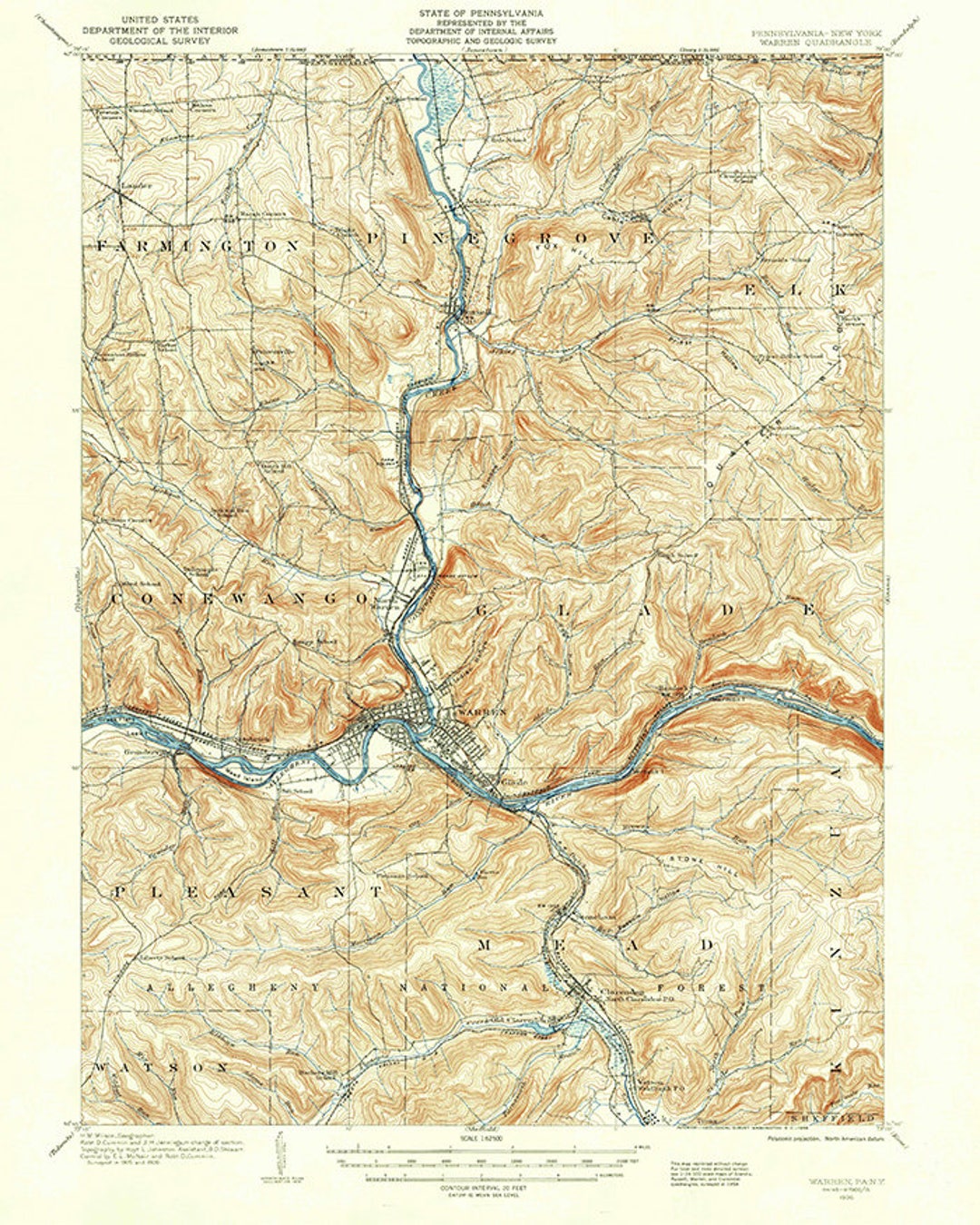 1906 Topo Map of Warren Pennsylvania - Etsy