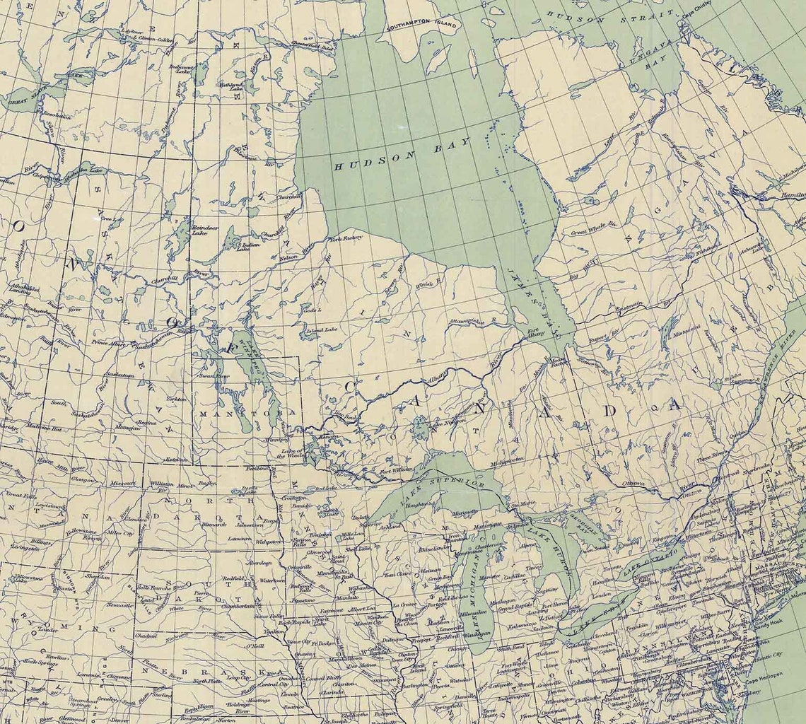 1912 Map of North America South America Canada Greenland | Etsy