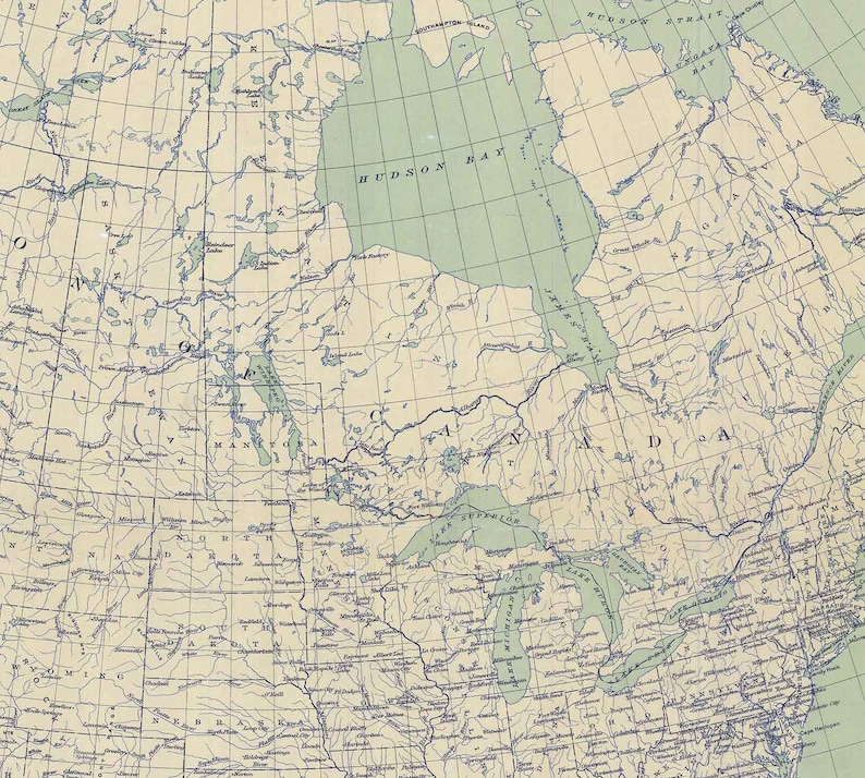1912 Map of North America South America Canada Greenland - Etsy