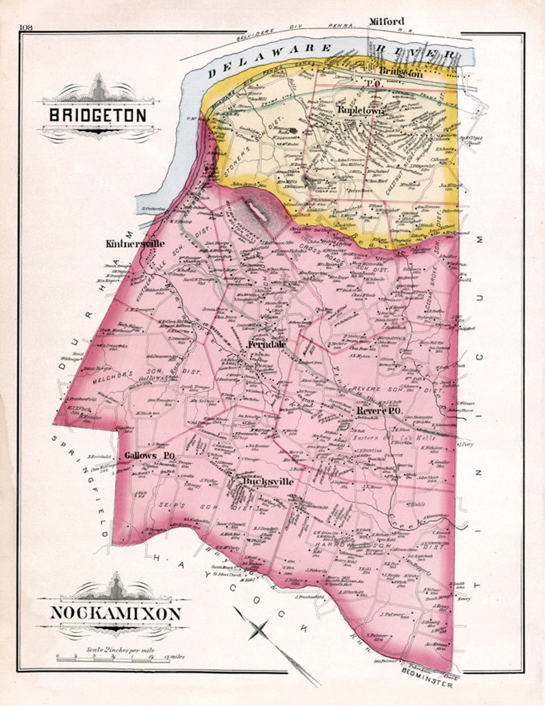 1891 Map of Bridgeton Nockamixon Township Bucks County Pennsylvania - Etsy