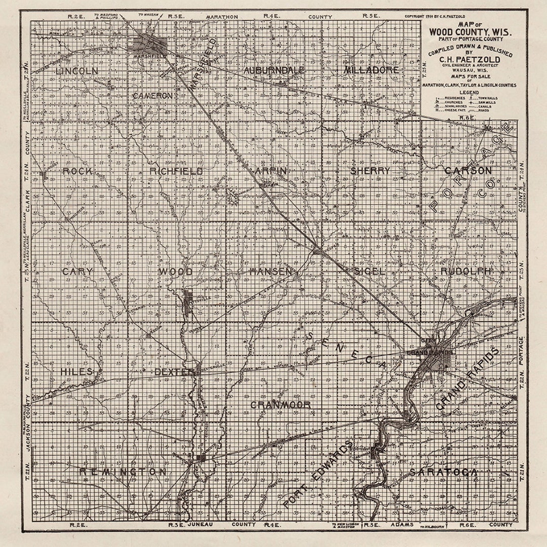 1914 Farm Line Map of Wood County Wisconsin - Etsy