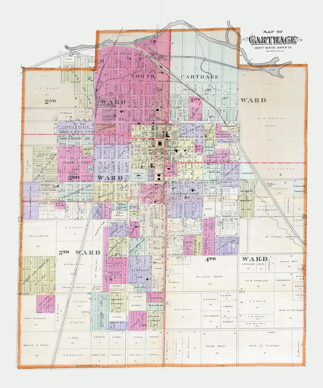 1895 Map of Carthage Jasper County Missouri - Etsy
