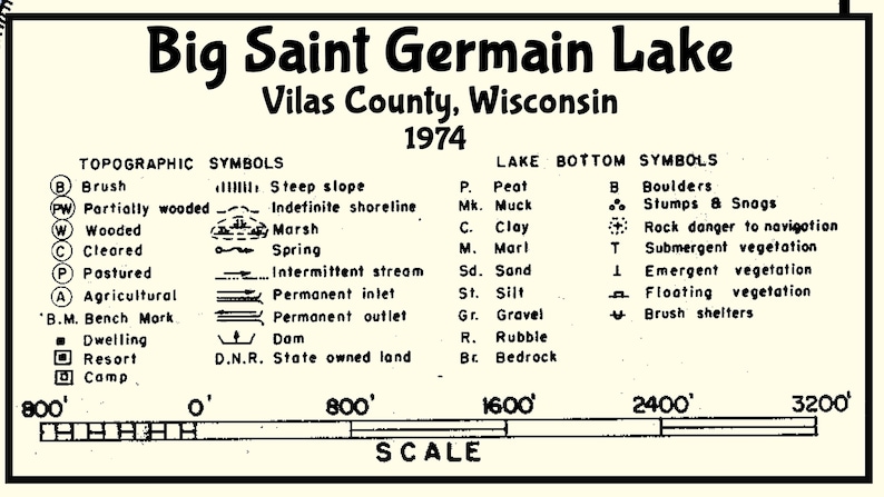1974 Map of Big Saint Germain Lake Vilas County Wisconsin - Etsy