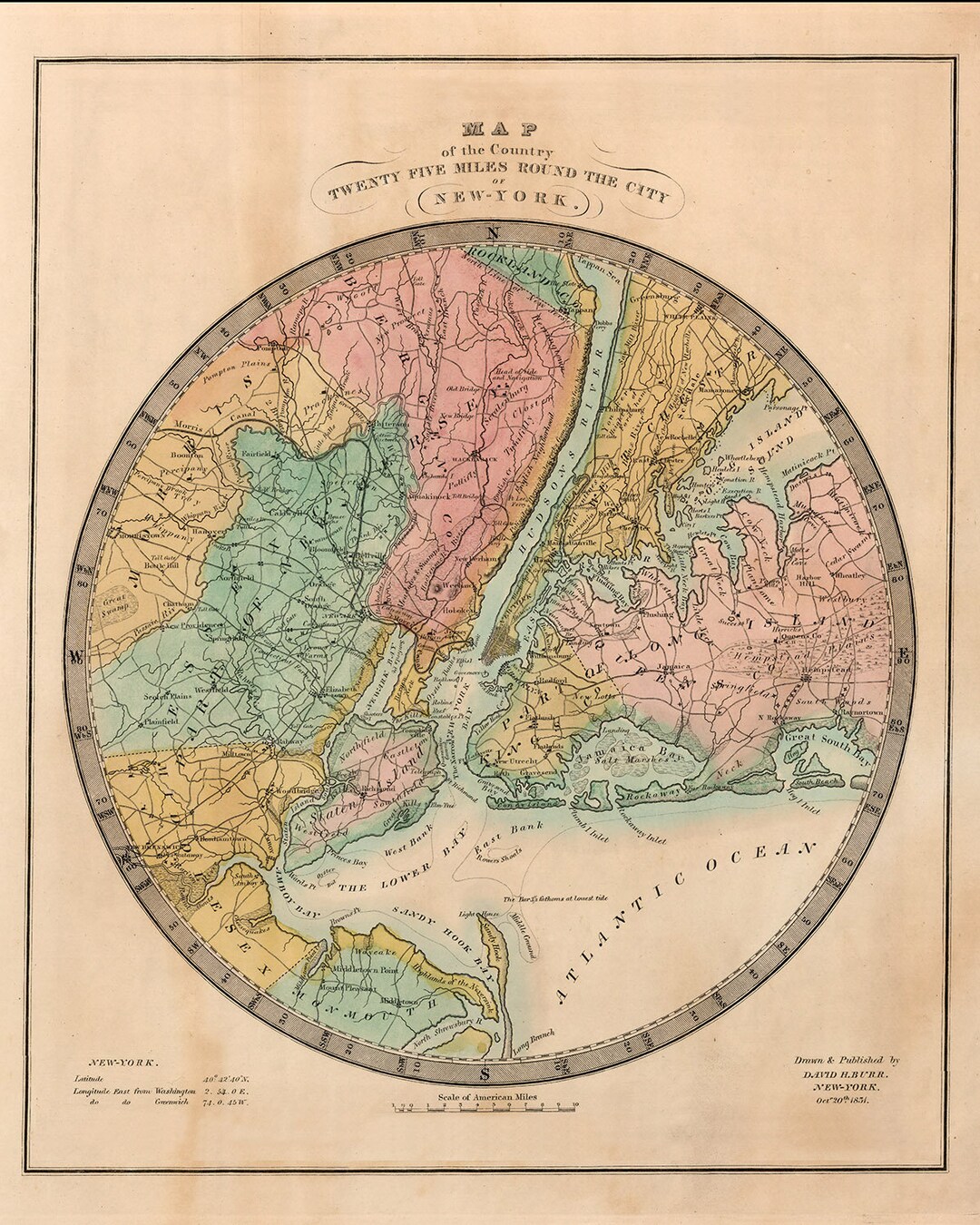 1831 Map of the New York City Region - Etsy