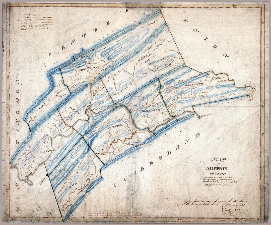 1816 Map of Mifflin County Pennsylvania - Etsy