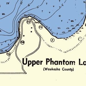 1970 Map of Upper Phantom & Lower Phantom Lake Waukesha County ...