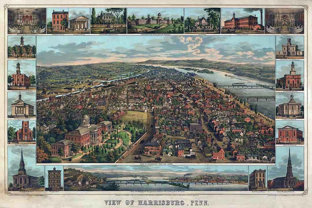 1855 Panoramic Map of Harrisburg Pennsylvania - Etsy
