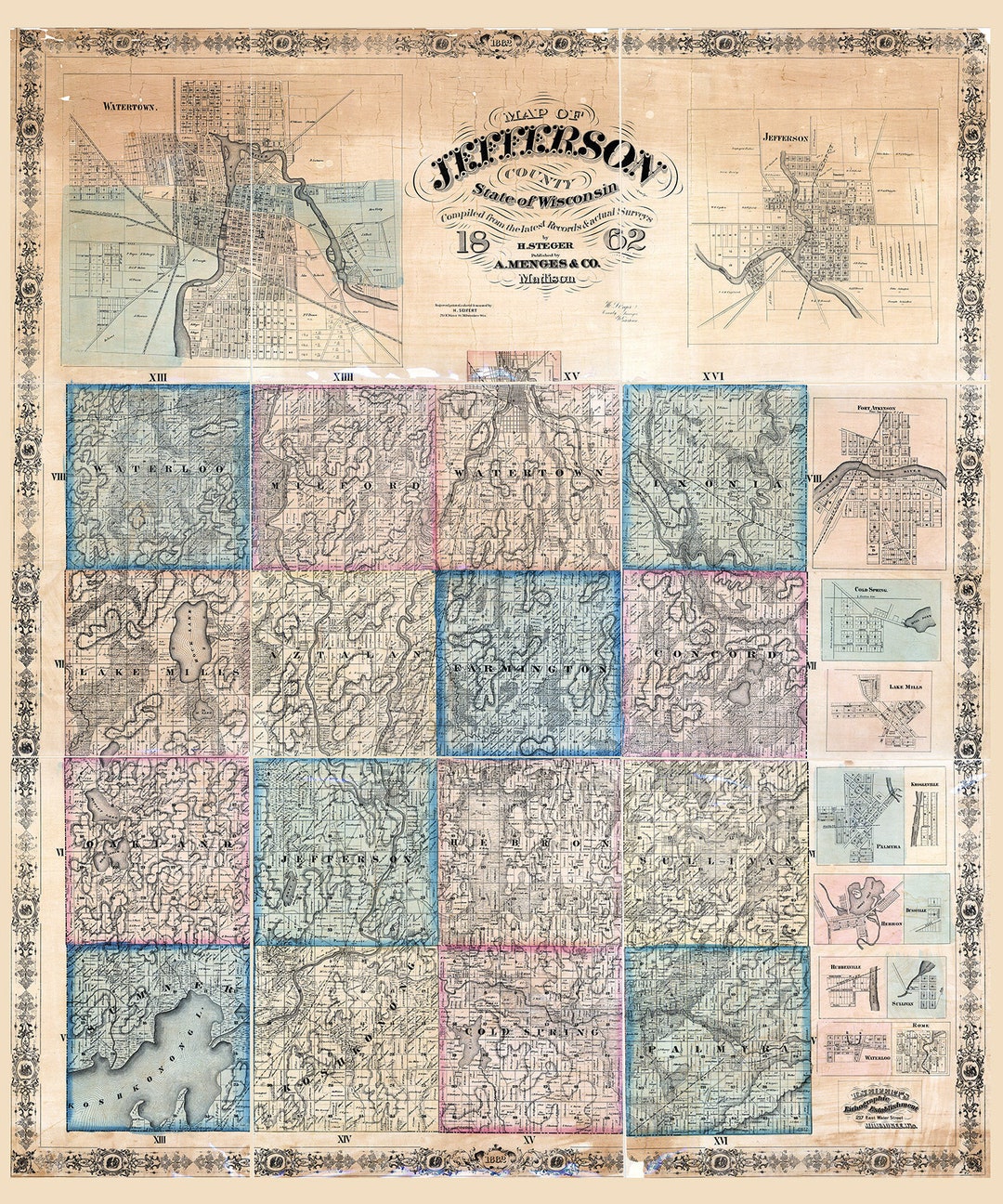 1862 Farm Line Map of Jefferson County Wisconsin - Etsy