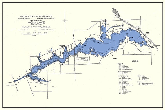 1953 Map of Mona Lake Muskegon County Michigan | Etsy