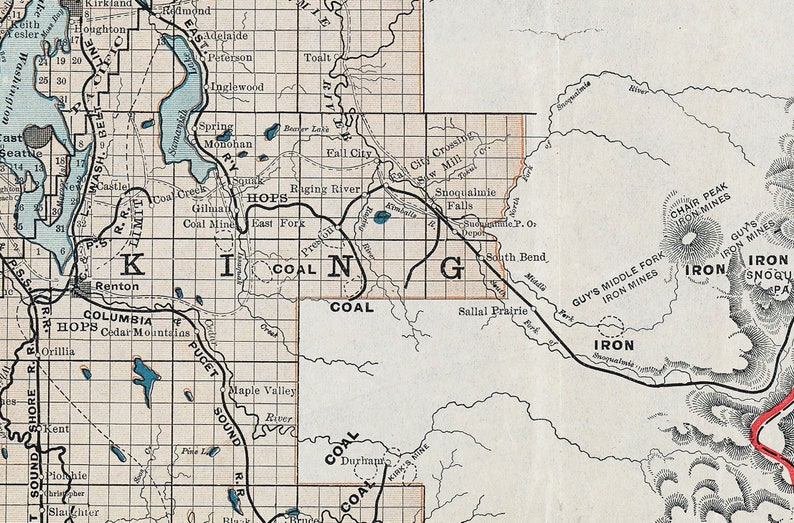 1891 Map of Puget Sound Country Washington - Etsy