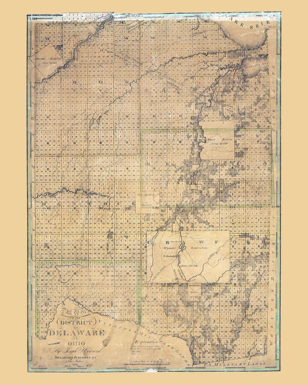 1824 Map of Delaware County Ohio - Etsy