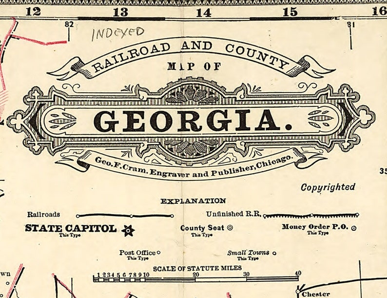 1883 Map of Georgia Rail Roads and Counties | Etsy
