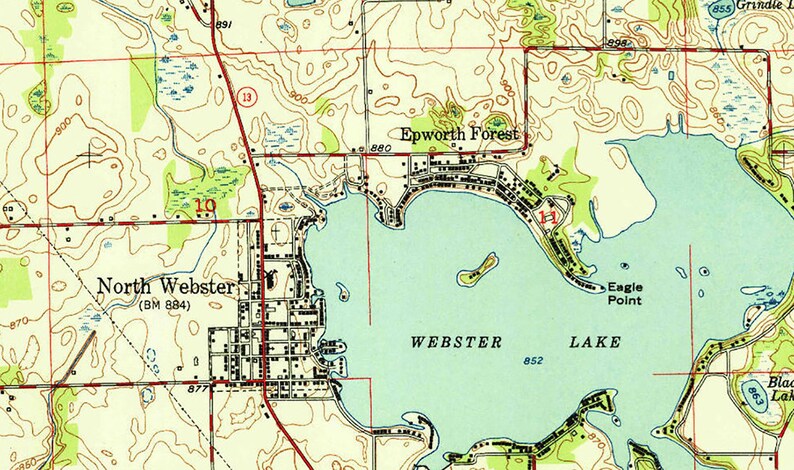 1950 Topo Map of North Webster Quadrangle Indiana Lake Webster - Etsy