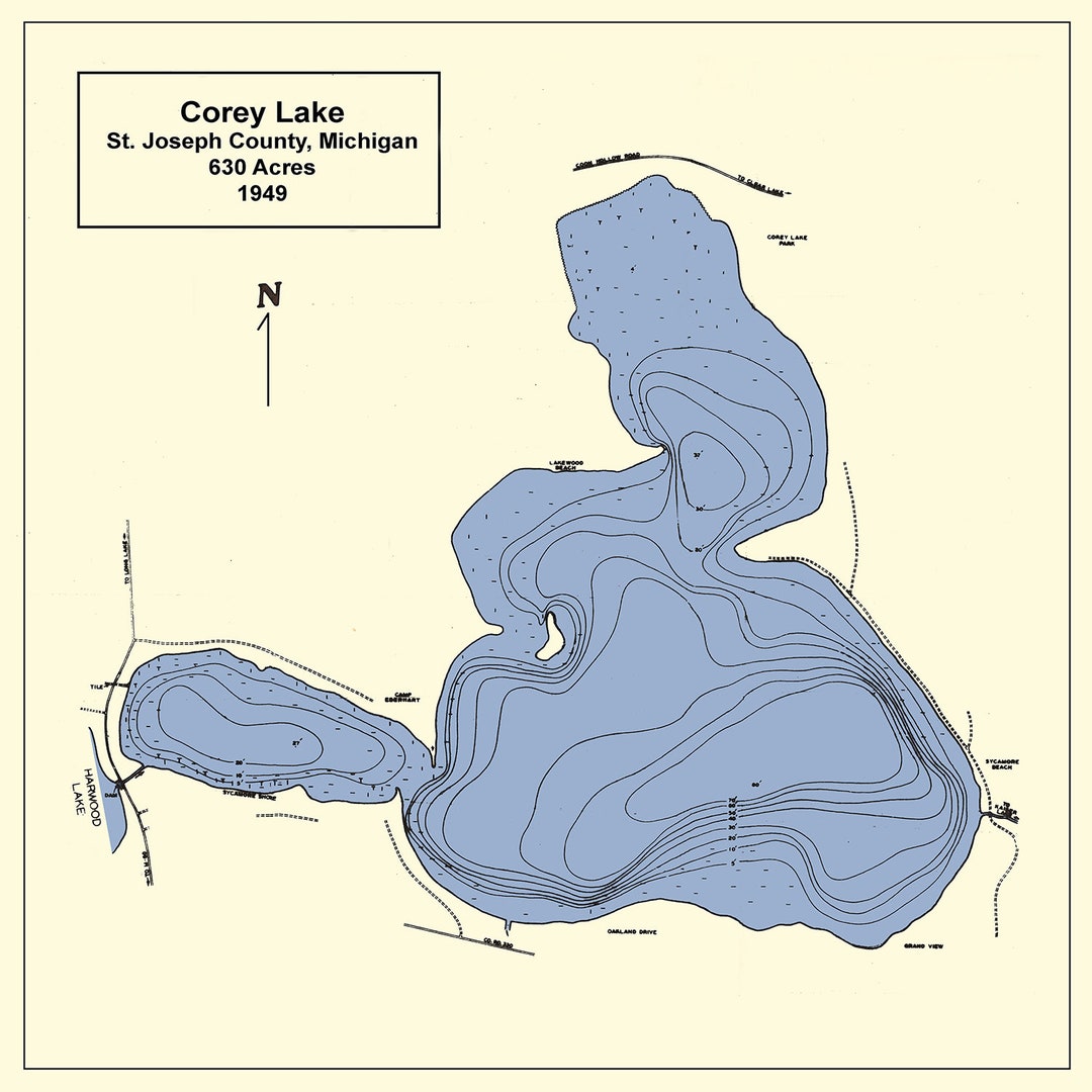 1949 Map of Corey Lake St Joseph County Michigan - Etsy