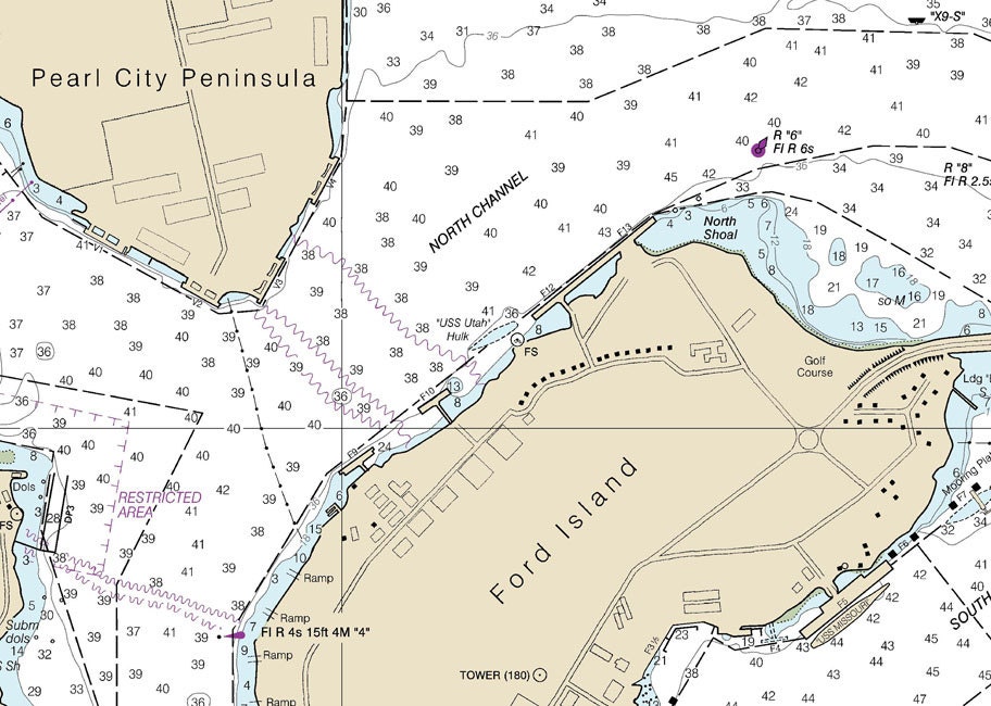 2015 Nautical Map of Pearl Harbor O'ahu South Coast Hawaii | Etsy