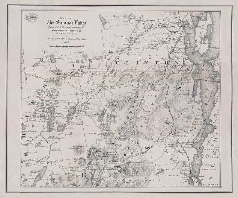 1869 Map of the Saranac Lakes New York - Etsy
