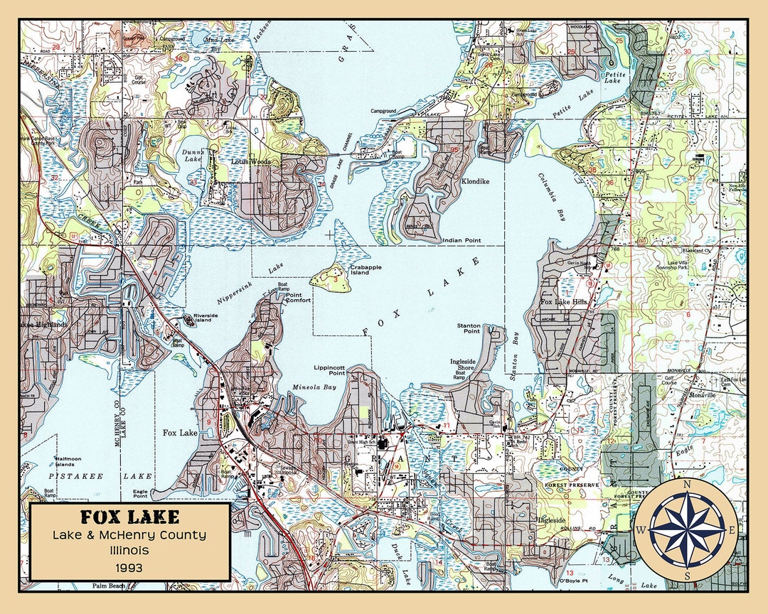 1993 Map of Fox Lake Illinois - Etsy