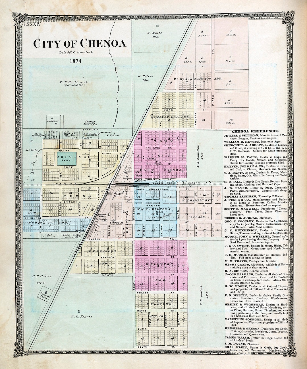 1874 Map of Chenoa Mclean County Illinois - Etsy