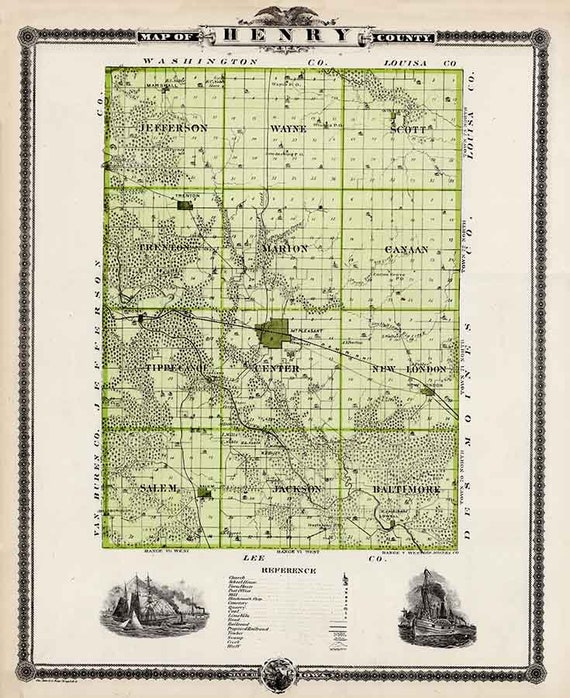 1875 Map of Henry County Iowa | Etsy