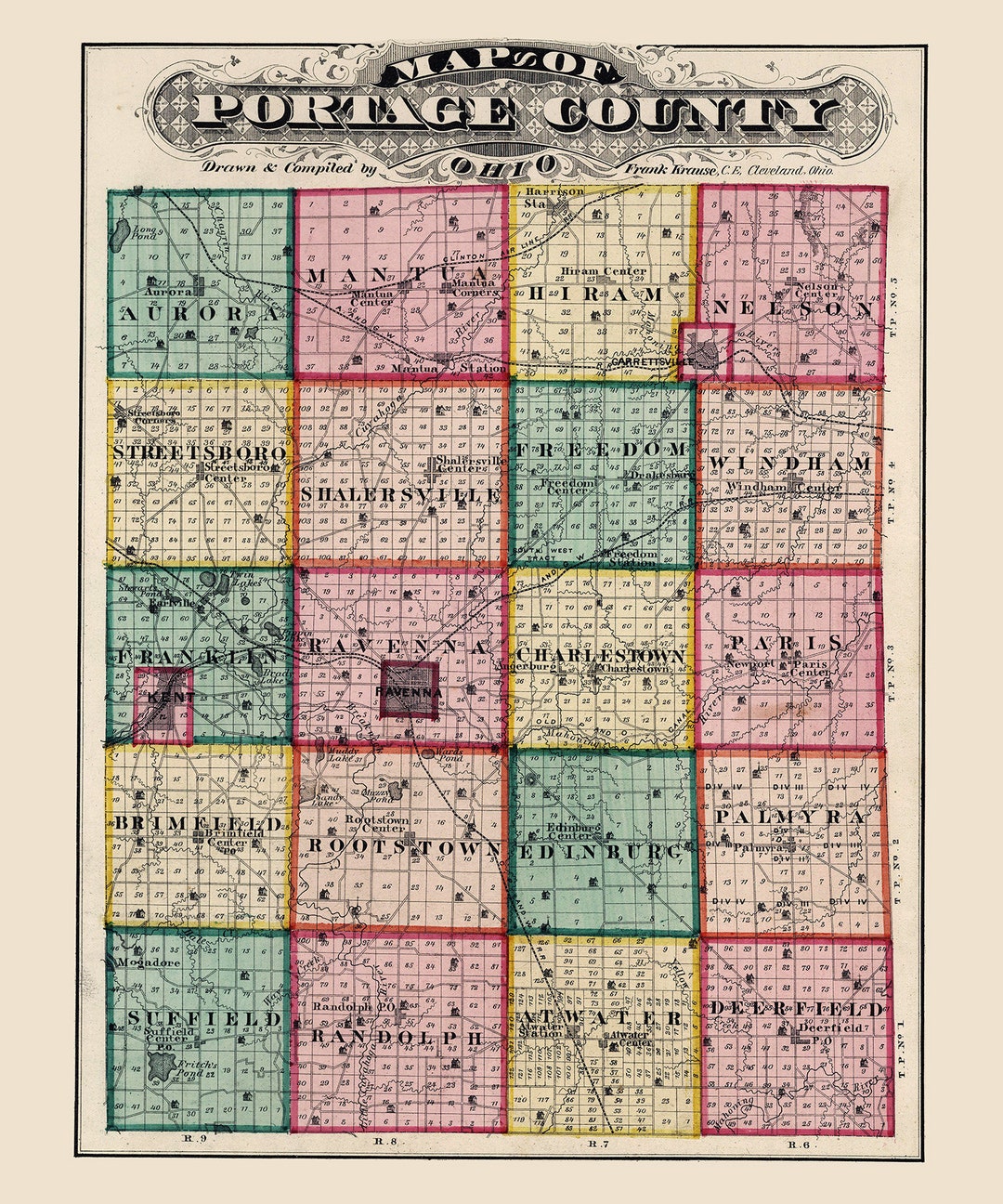 1874 Map of Portage County Ohio - Etsy