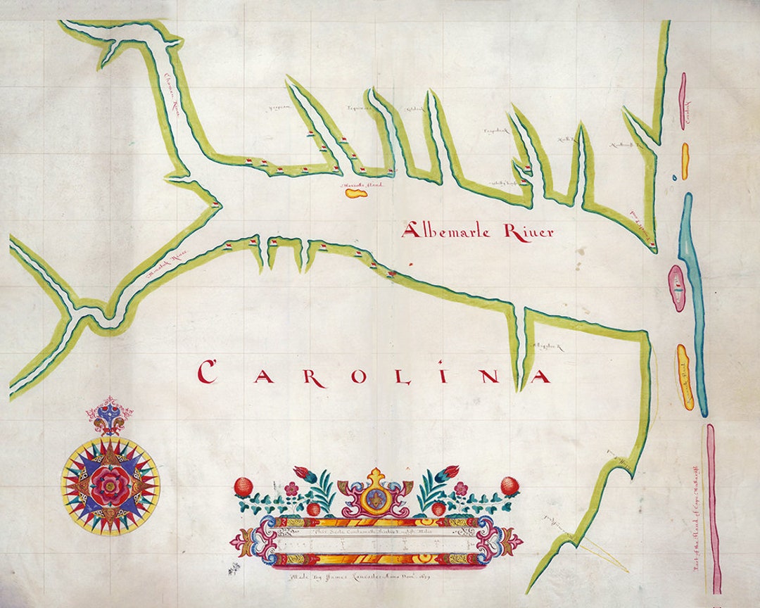 1679 Map of Albemarle River and Sound North Carolina - Etsy
