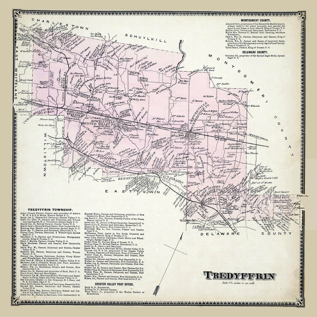 1873 Map of Tredyffrin Township Chester County Pennsylvania - Etsy