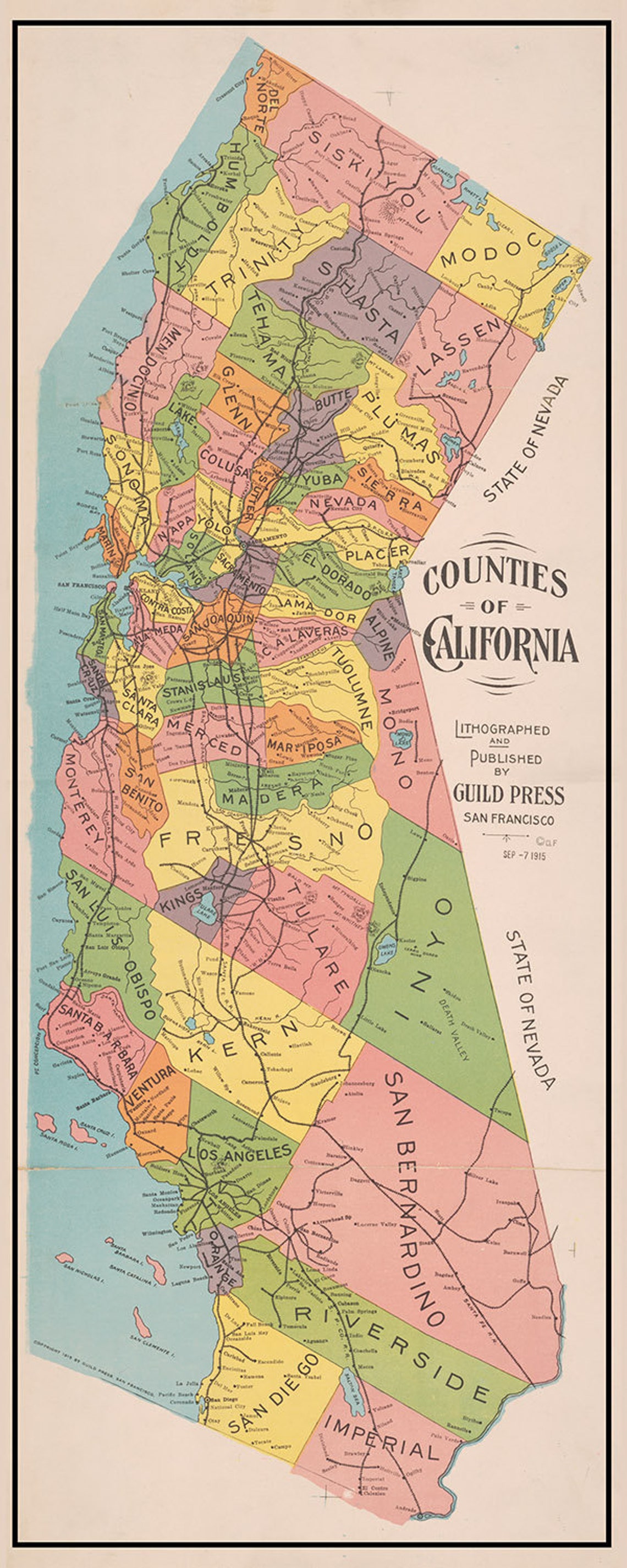 1915 Map of California Counties - Etsy