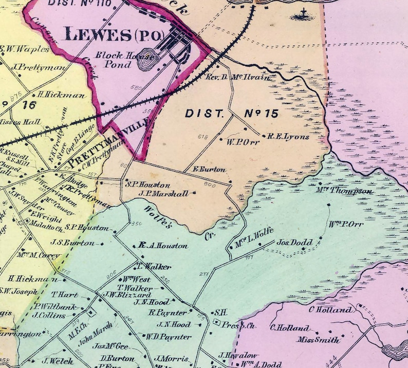 1868 Map of Lewes and Rehoboth Delaware - Etsy