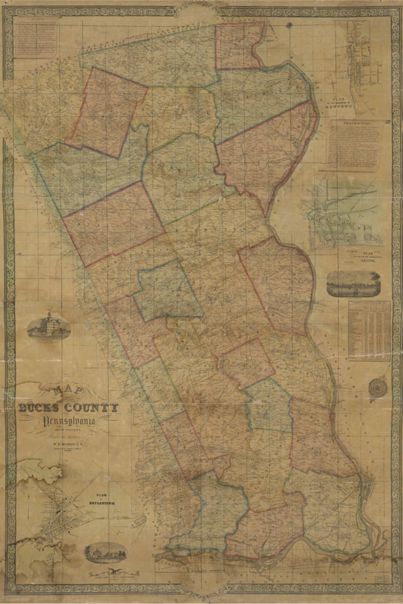 1850 Farm Line Map of Bucks County Pa From Surveys Colored - Etsy