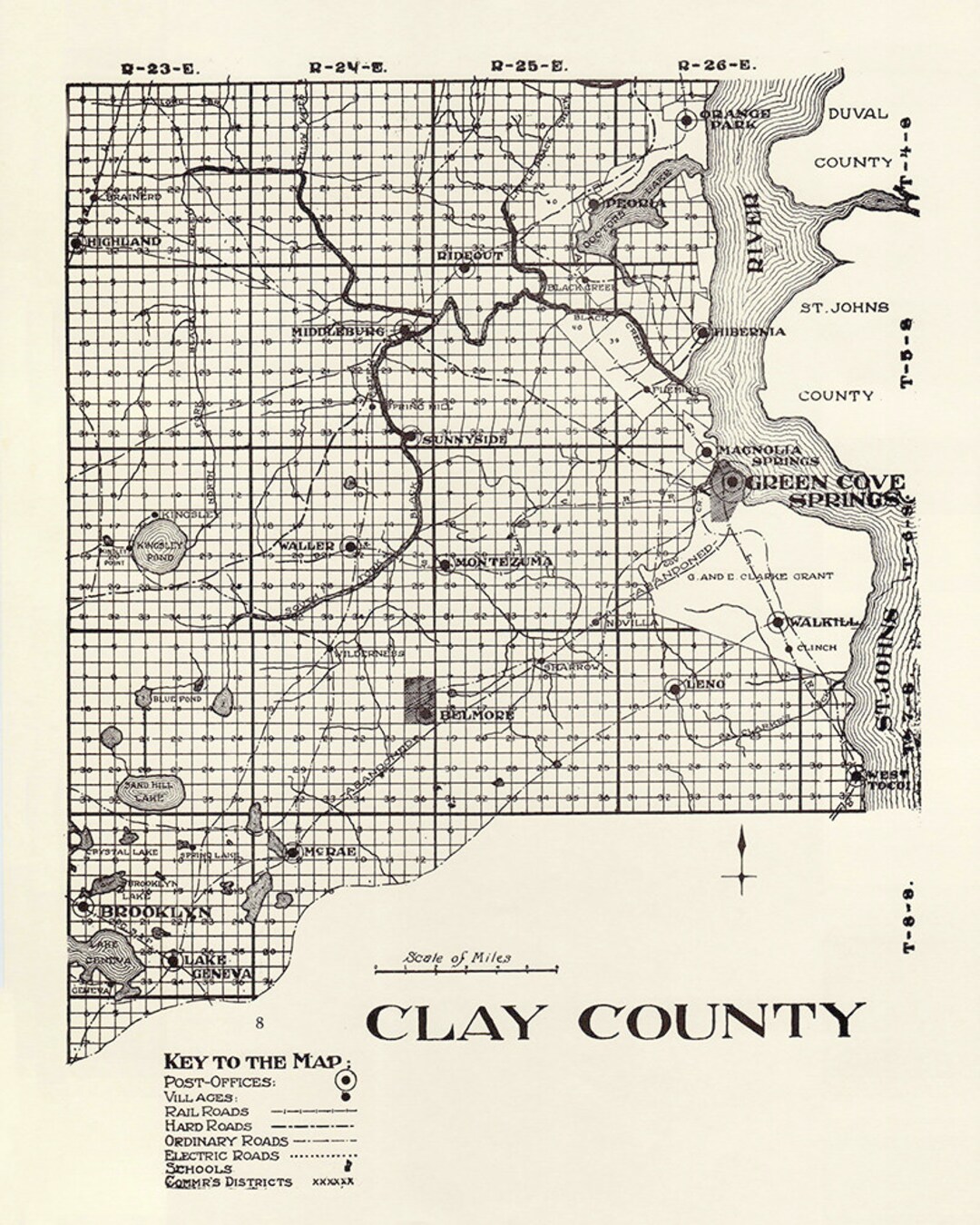 1914 Map of Clay County Florida Green Cove Springs - Etsy