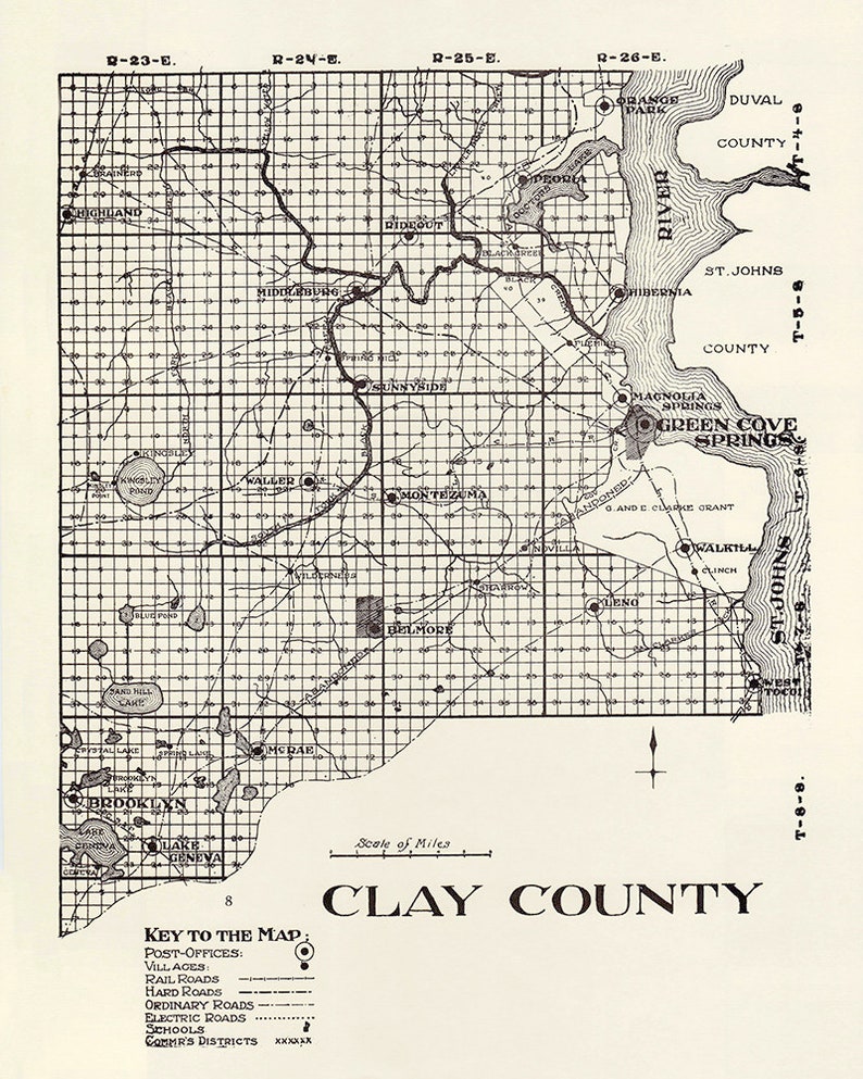 1914 Map of Clay County Florida Green Cove Springs - Etsy