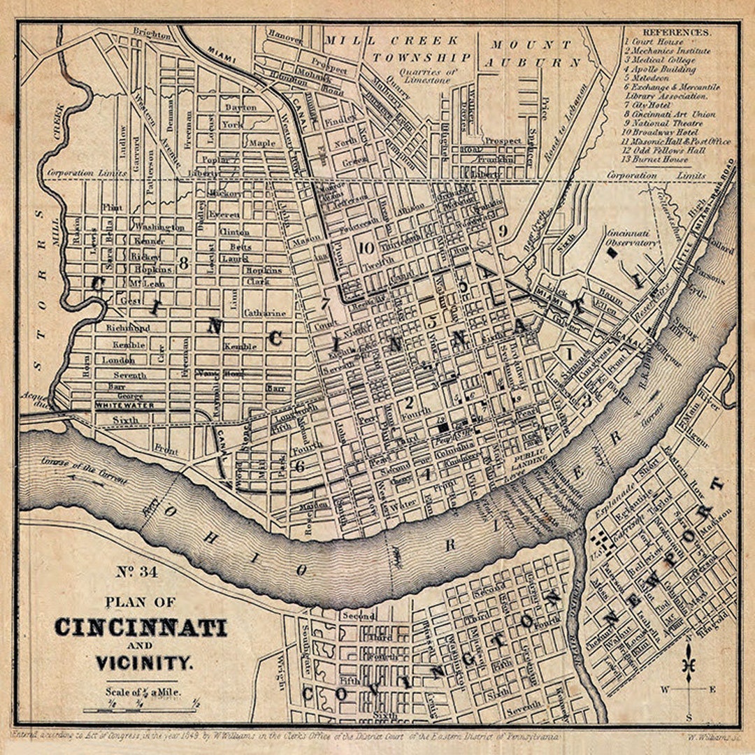 1849 Map of Cincinnati Ohio - Etsy
